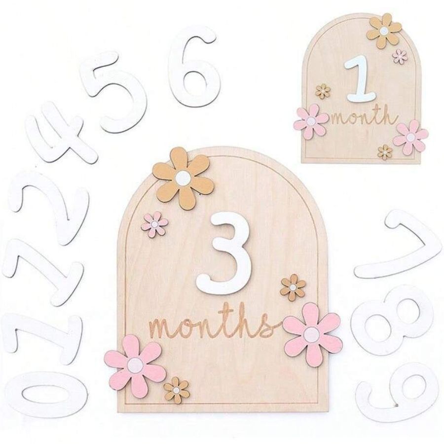 Wooden Engraved Baby Milestone Plaque With Daisy Design For Monthly ...
