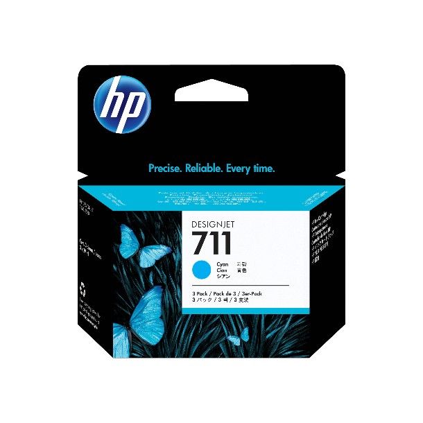 HP 711 Cyan Ink Cartridge (29mL, 3-Pack) |For Designjet T120 , T520 ...