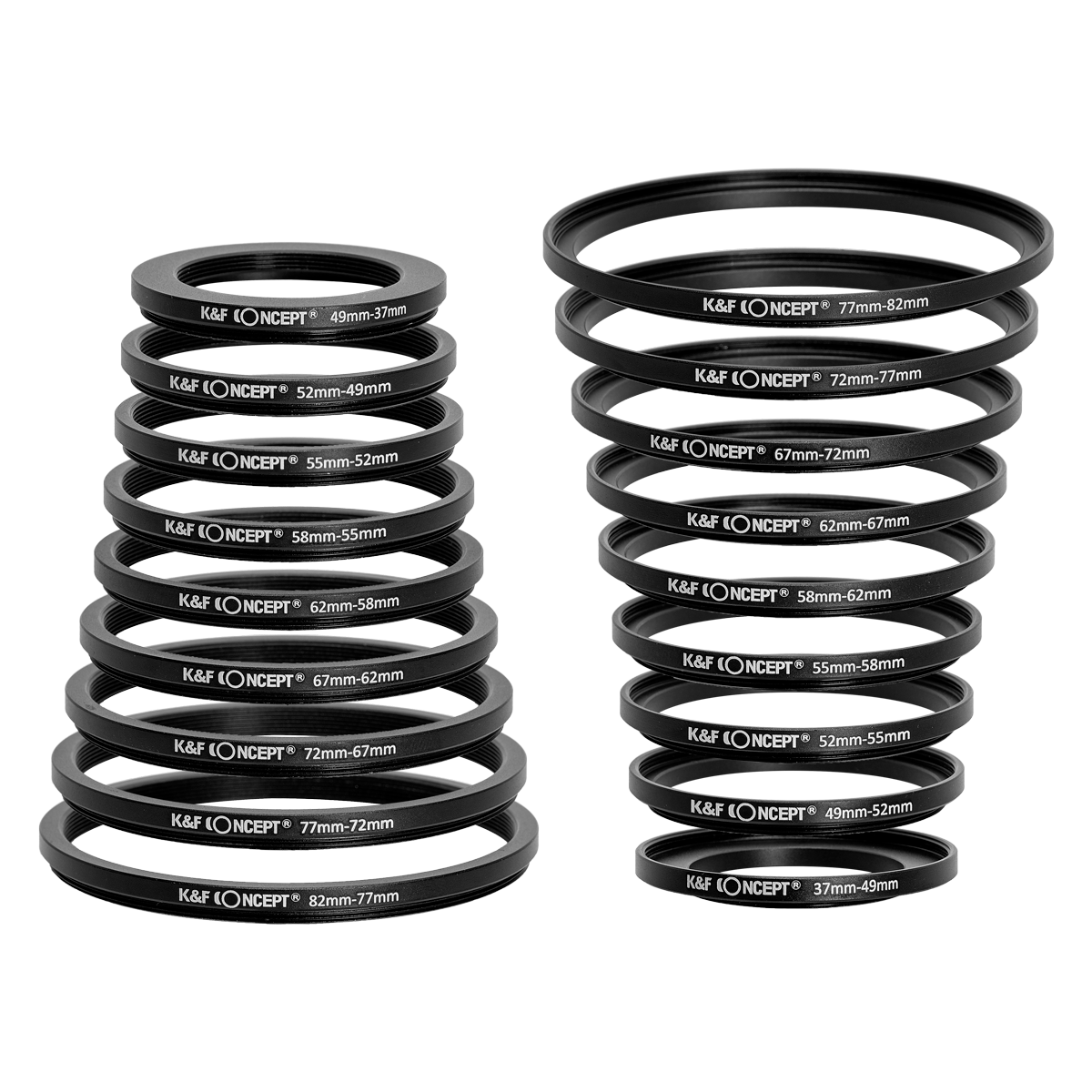 K&F 18 Piece Step Up and Step Down Adapter Ring Set 37mm-82mm | SKU0629 ...