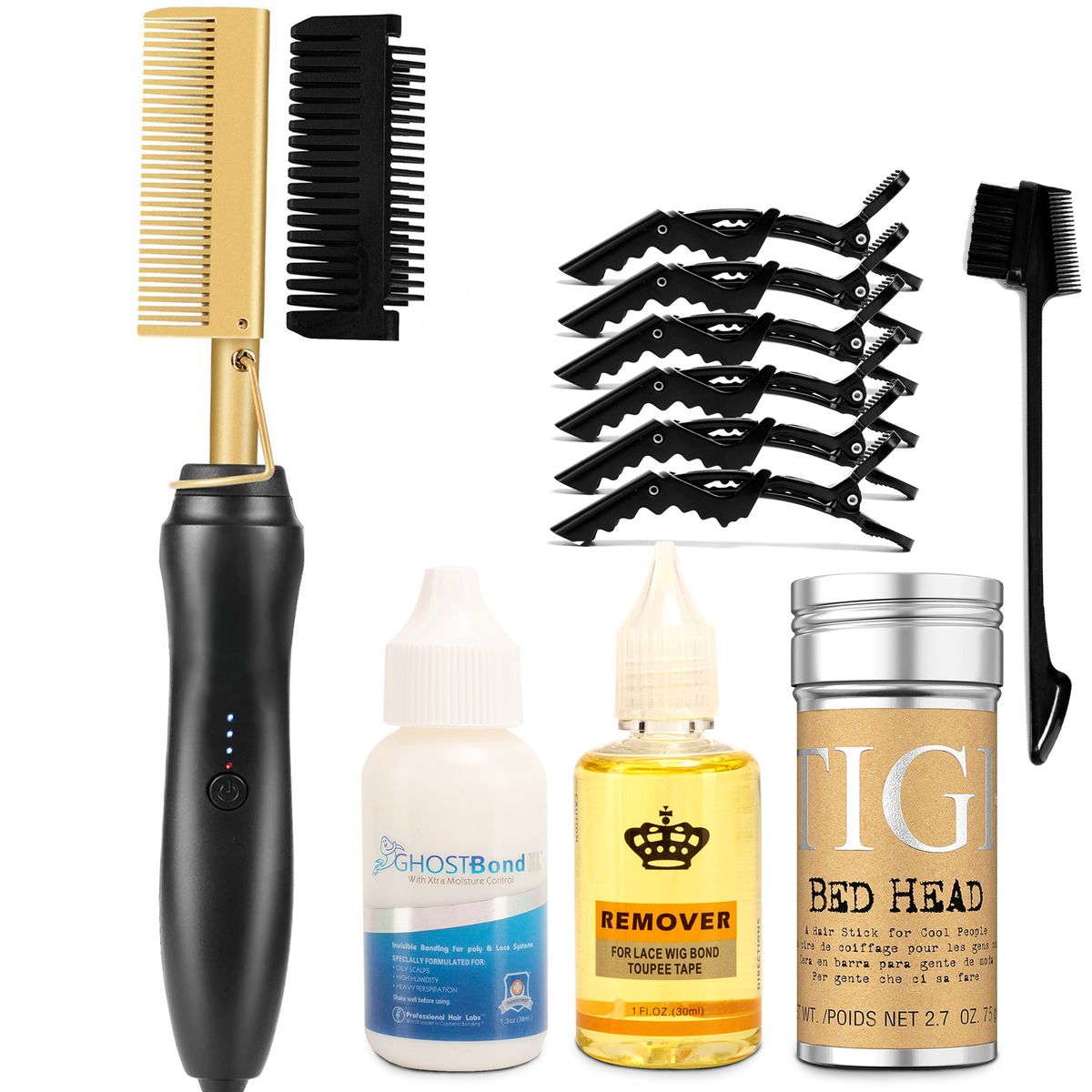 Hot Comb Wax Stick Wig Adhesive Glue Remover Hair Clips Edge Brush ...