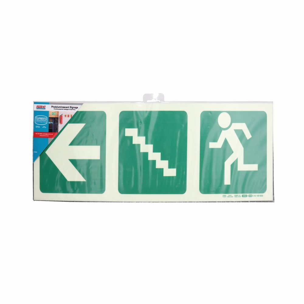 Parrot Photoluminescent Safety Sign (Arrow, Stairs + Running Man) E19 ...