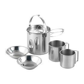 5 Piece Stainless Steel Stacked Camping Cookware Pot Cups & Bowls ...