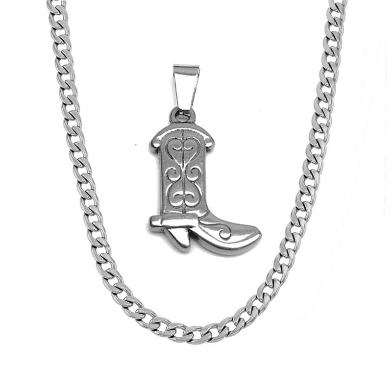 Stainless Steel - Cowboy Pendant On 3mm Cuban Chain | Shop Today. Get ...