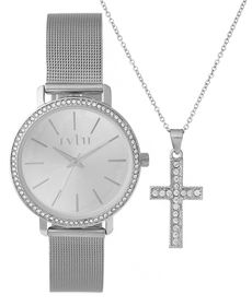 Silver Case Dial, and Silver Mesh Band, Silver Cross Necklace | Shop ...