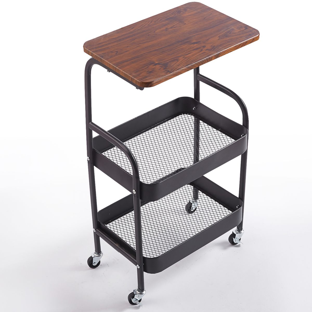 Side Table Storage Rack Rolling Tea Cart Lockable Wheels Storage End ...