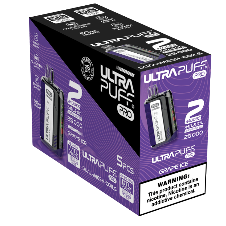 Ultra Puff Pro Grape Ice 25 000 Puffs Disposable Vape (Pack of 5 ...