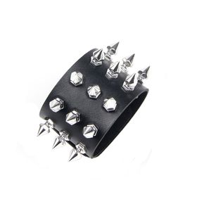 Punk Studded Bracelet Faux Leather Gothic Rivet Spike Cuff for Men ...