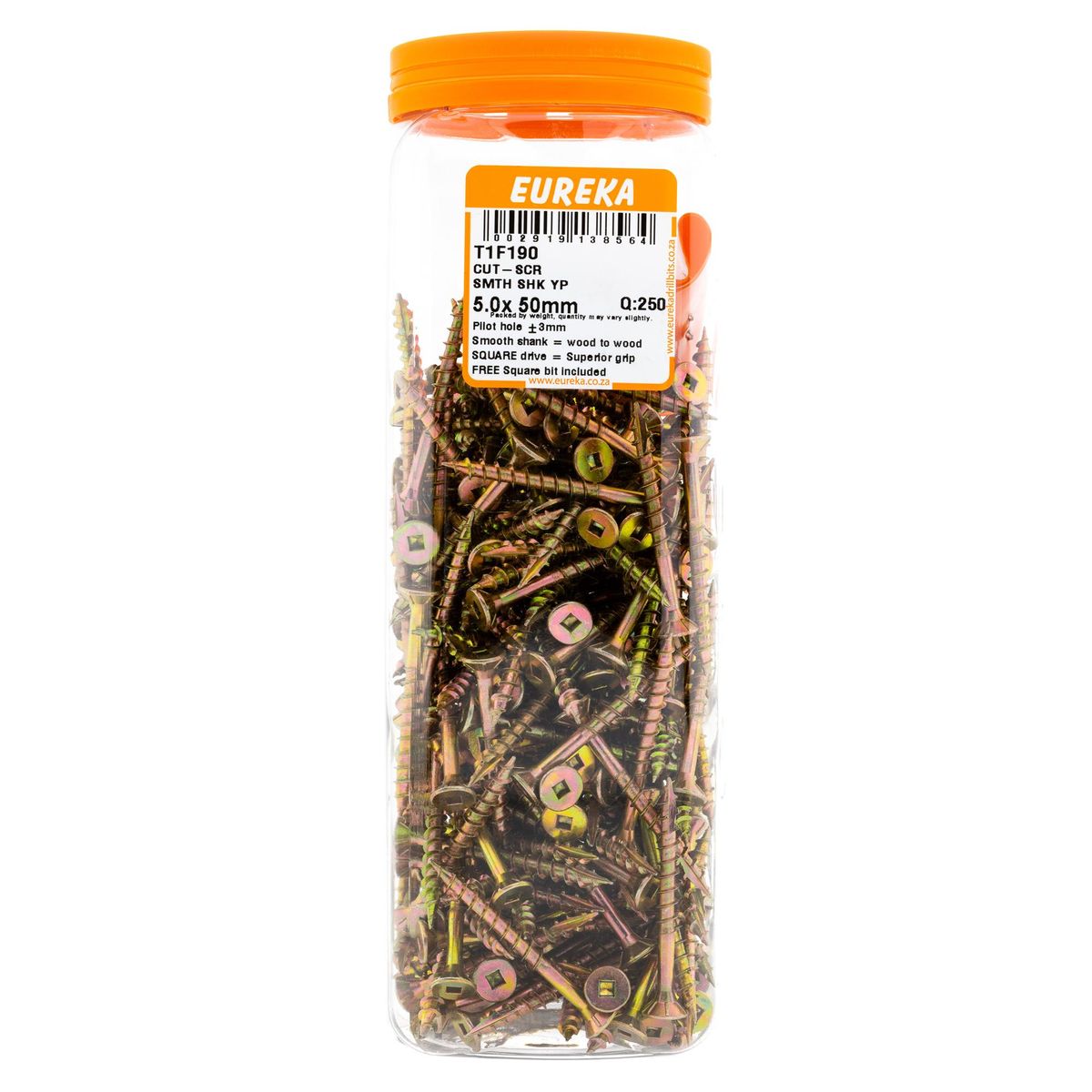 EUREKA Cut-Screw Smooth Shank Yellow Passivated 5 x 50mm Q:250 T1F190 ...