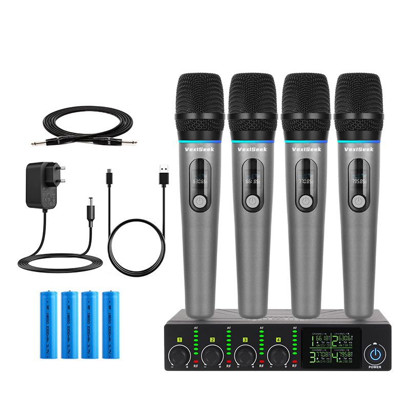 4-Pack UHF Wireless Microphone System,Rechargeable for PA & Karaoke ...