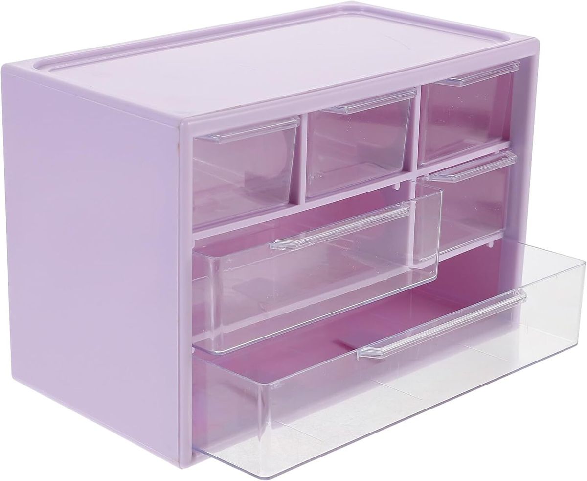 Desktop Storage Box with 6 Compartments, Purple Plastic Desk Organizer ...