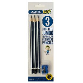 Marlin Kids: 3 Grip-Rite Jumbo Triangular Graphite Pencils & Sharpener ...