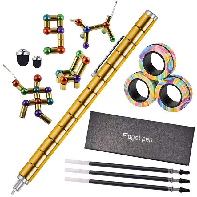 Golden Magnetic Fidget Pen Set With Magnet Rings - Stress Relief Toys ...