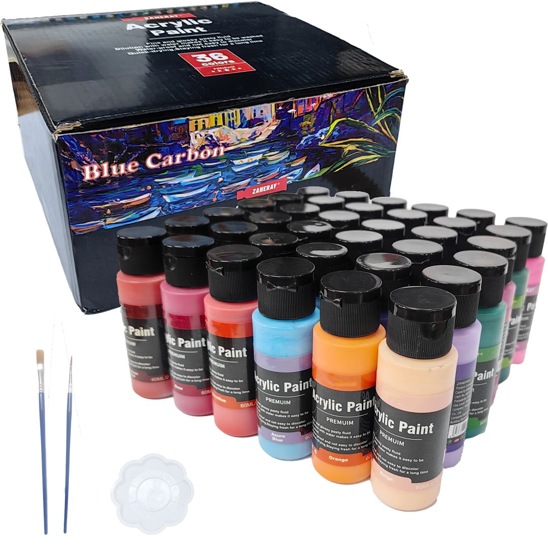 36 Color Acrylic Paint Set 60ml Non-toxic Fast-dry with 2 Brushes ...