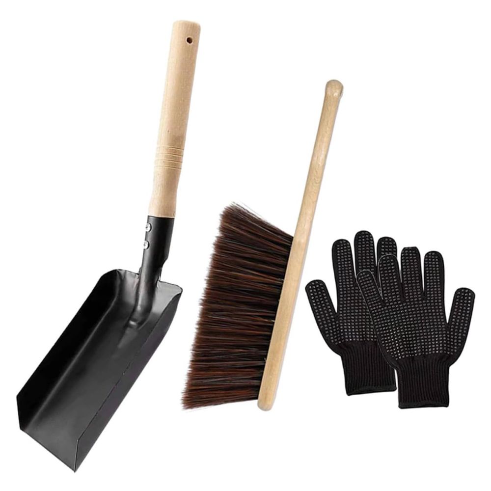 Tool DIY Fireplace Coal Ash Cleaning Shovel, Brush and Gloves - Set of ...