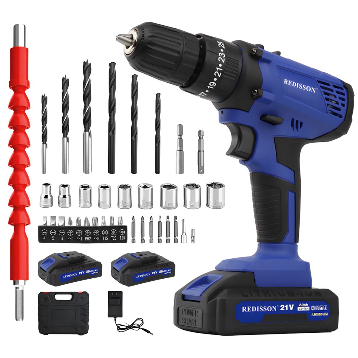 Redisson 21V 35NM Cordless Drill Set MAX Lithium lon Power Drill Kit ...