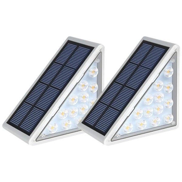2 Piece - Solar Powered Triangle Design IP65 Outdoor Lights - Warm LED ...