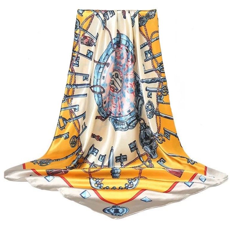 Lady's Satin Silk Scarf with Various Shapes of Keys - Yellow/Cream ...