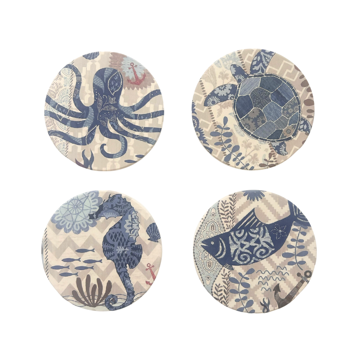 Designer Ceramic Coasters with Holder - Ocean - Set of 4 | Shop Today ...