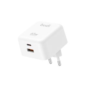 Budi 65W Dual-Port Fast Charger USB-C PD QC 3.0,Compact TravelAdapter ...