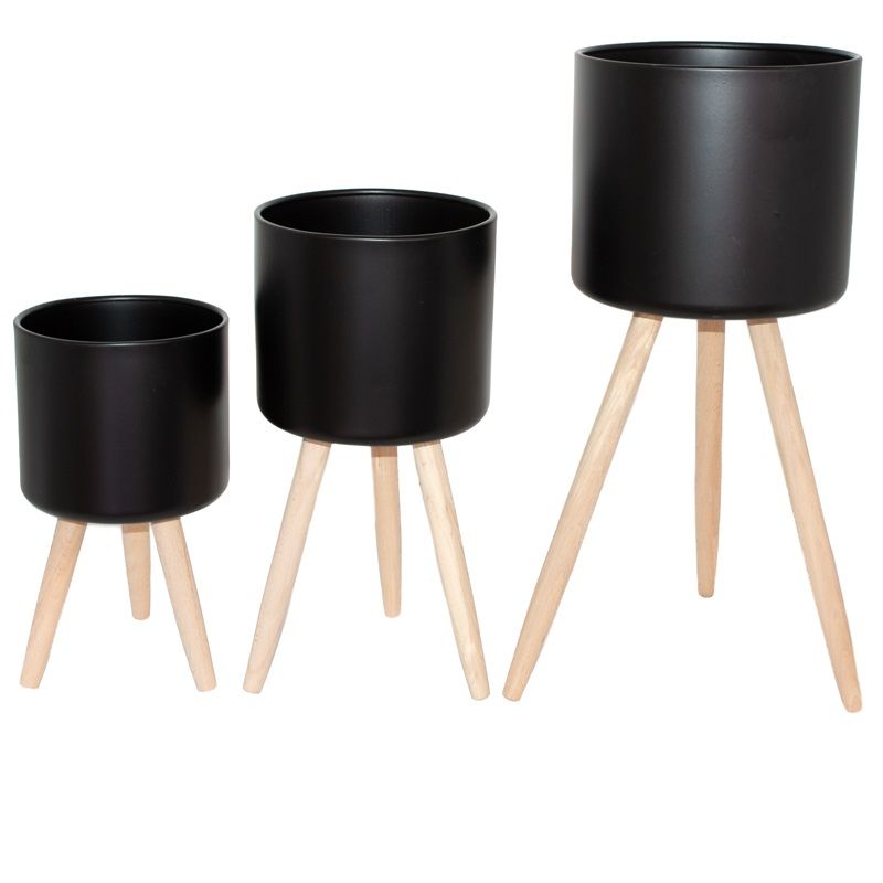 Pot Plant Stands with Wooden Legs - Set of 3 | Shop Today. Get it ...