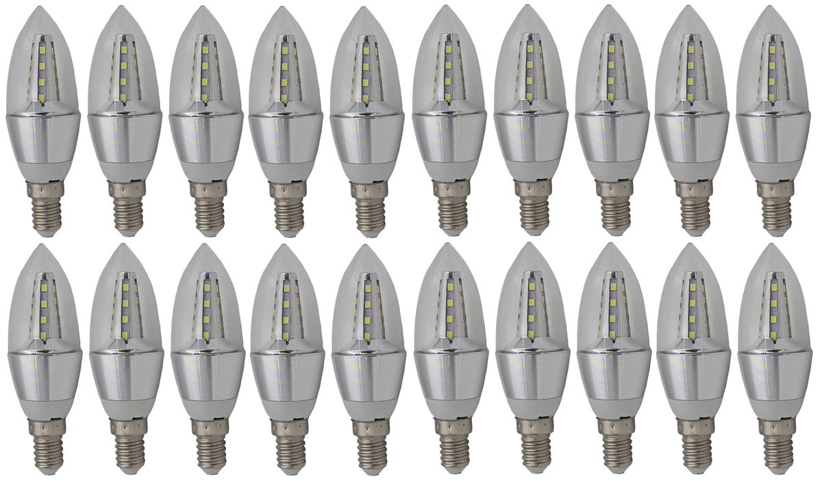 Hello Today E14 3W Tower Silver Candle LED Bulb - 20 Pack Cool White ...