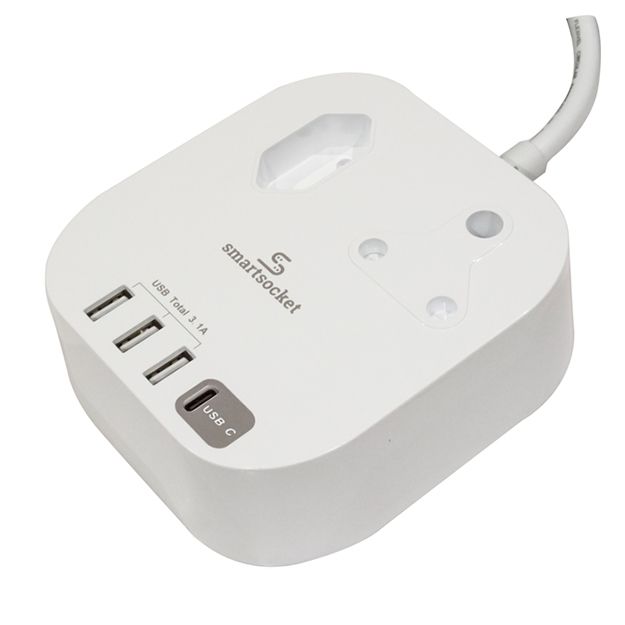 Smartsocket Compact USB Power Charging Hub With 3 Pin Socket - White ...