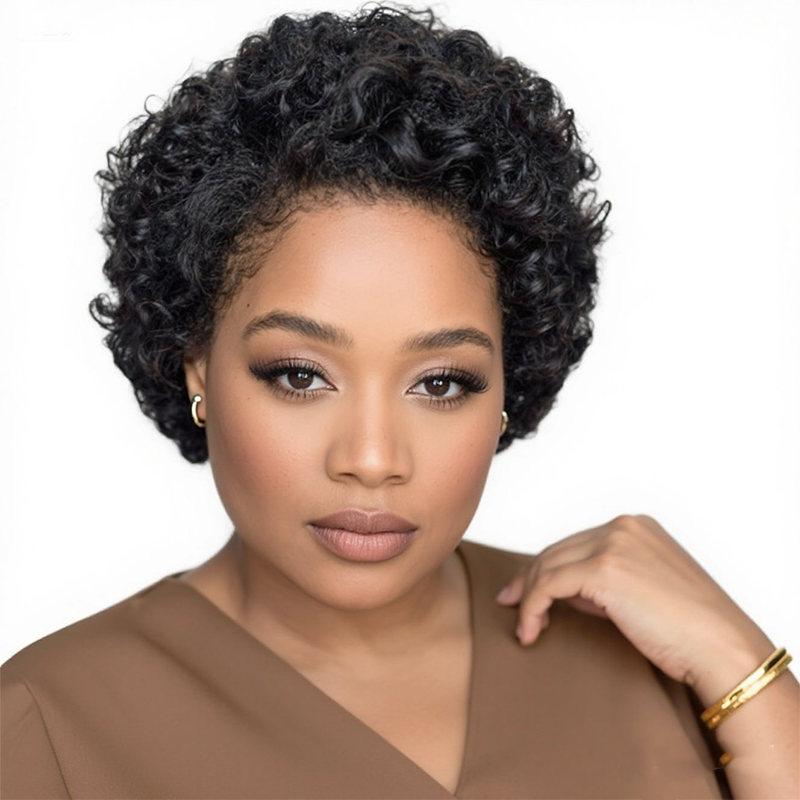 6-Inch Curly Pixie Wig - 100% Virgin Human Hair Lace Front Wig-SUNRAY ...