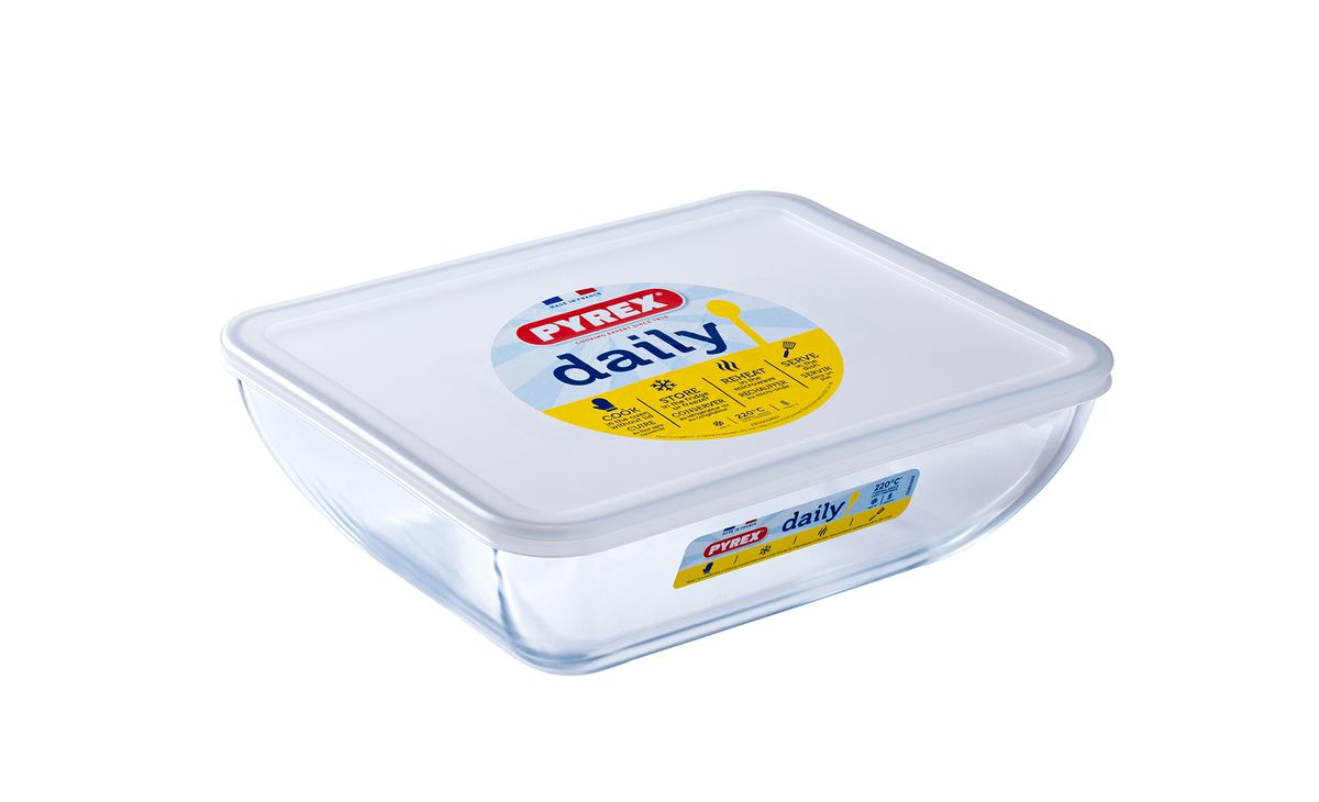Pyrex Daily Rect Dish with plastic lid 22x17cm - 1.3lt | Shop Today ...
