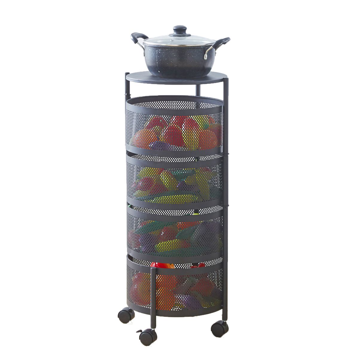 4 Tier Rotatable Metal Storage Trolley Cart Shelf Mobile Rack Organizer ...