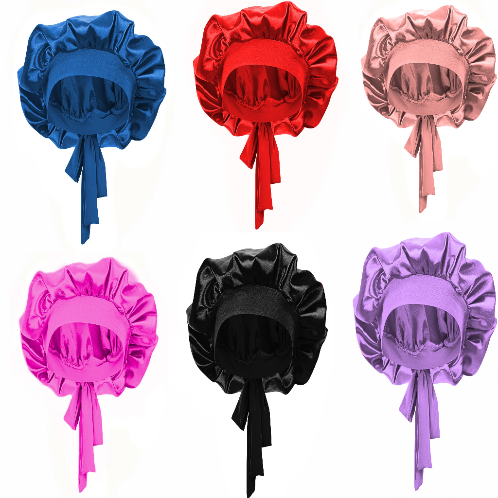 Bulk 6 Satin Bonnet Sleeping NightCap - Head Wrap - Dusty Pink and Mix ...