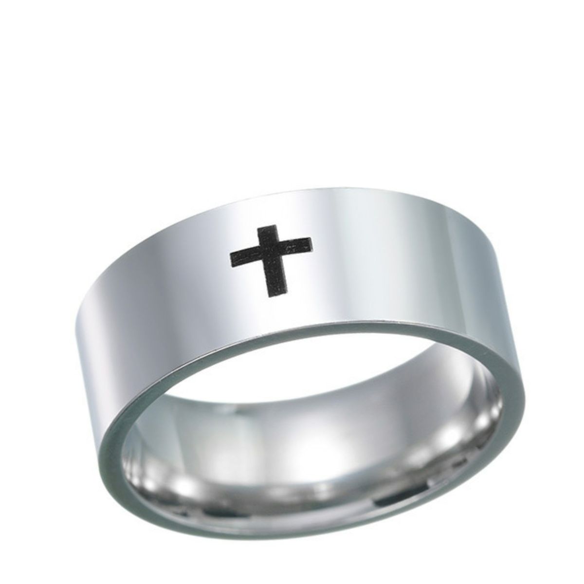 Men's Minimalist 8mm Faith Ring Domed Stainless Steel Cross Band | Shop ...