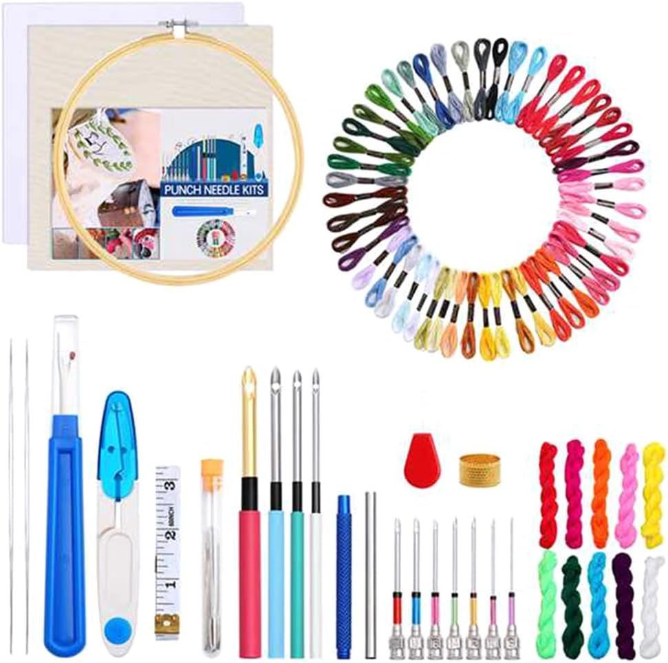 Embroidery Punch Needle Thread Embroidery Hoops Kit for Beginners ...