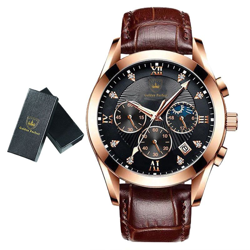 Golden Perfect Men's Urban Gentleman Quartz Watch Leather Waterproof ...