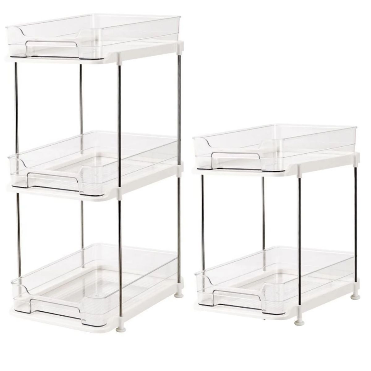 2 & 3 Tier Stackable Under Sink Slide Out Acrylic Storage Shelves ...