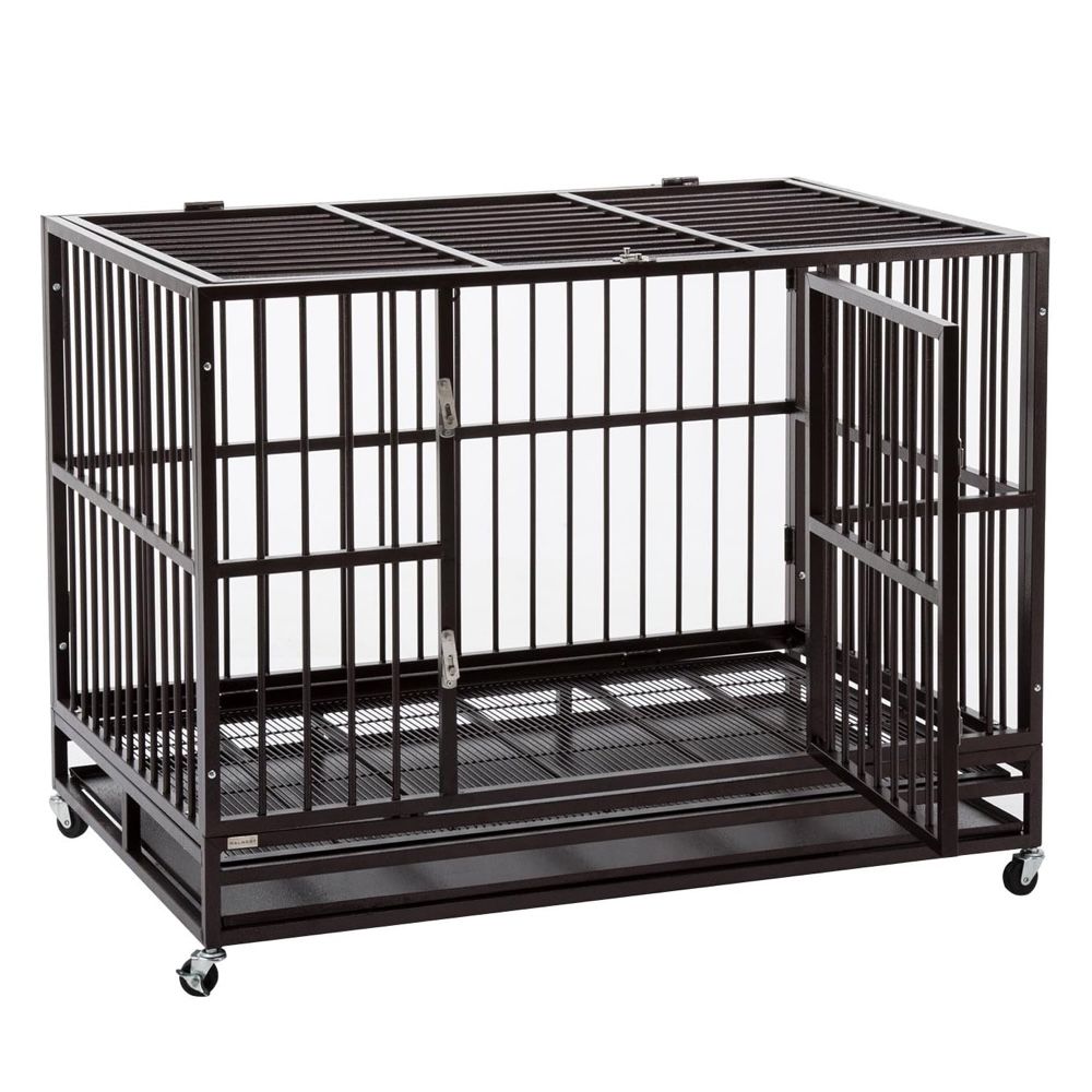 Pet Dog & Cat Heavy Duty Metal Kennel Cage With Wheels & Removable Tray ...