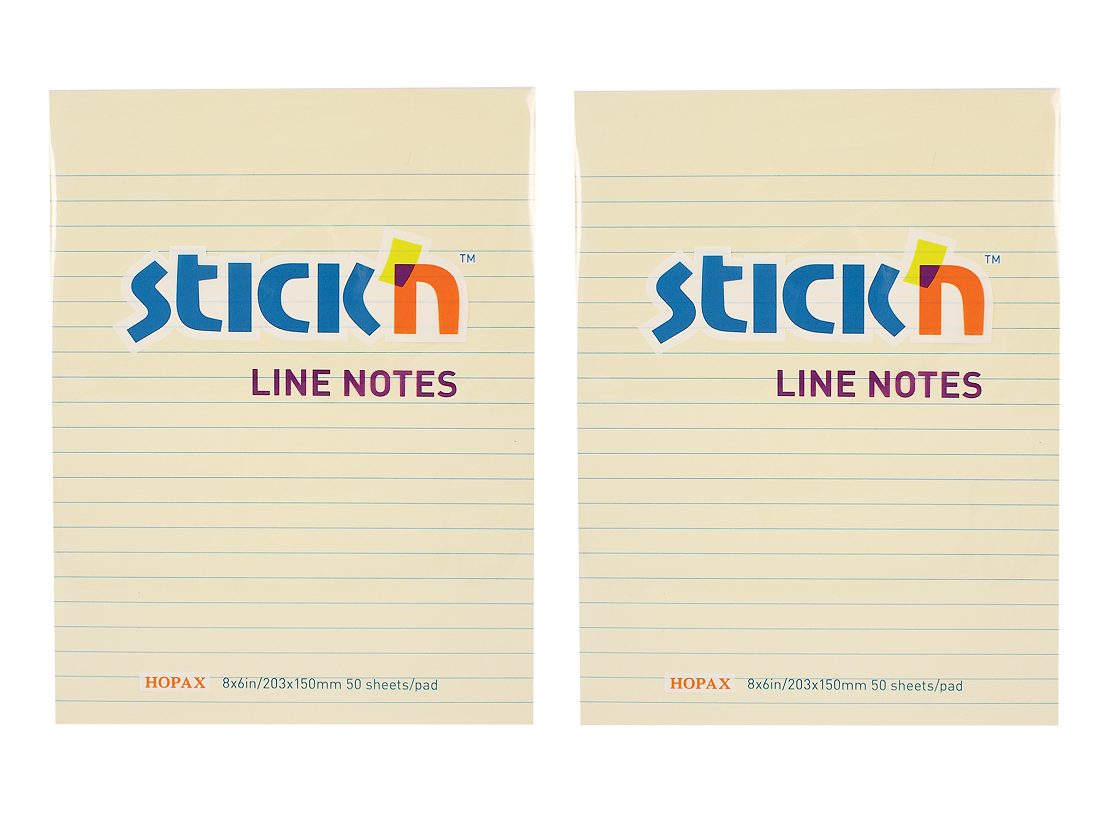 Stick'n Adhesive Sticky Notes Lined Pastel Yellow 203mm x 150mm - Pack ...