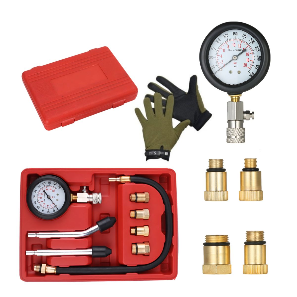 8Pc 3-In-1 Engine Cylinder Head Compression Tester Kit With Gloves ...