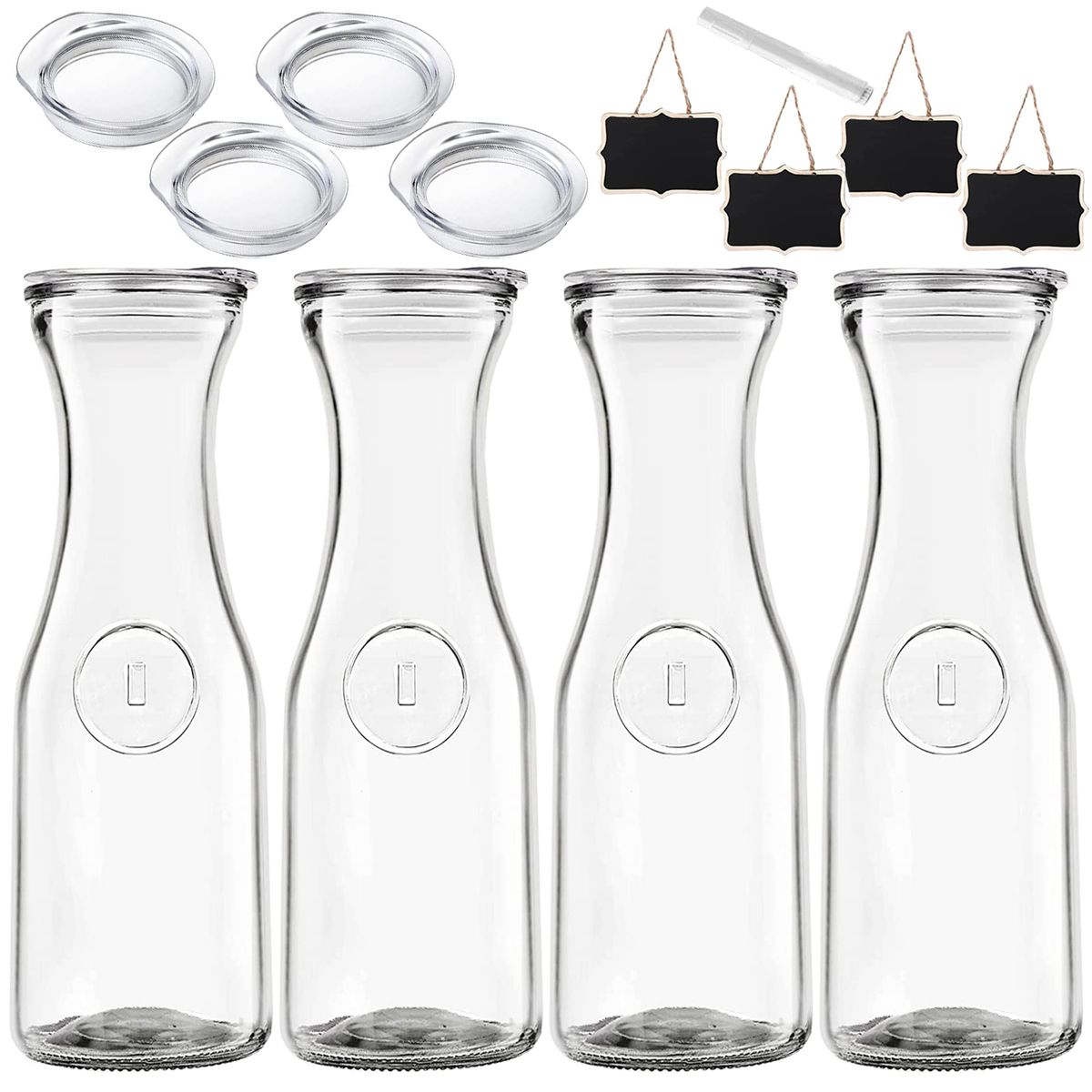 4 Pack Clear Glass Carafe With Lid (1L)Tags,Marker-Bar Serveware ...