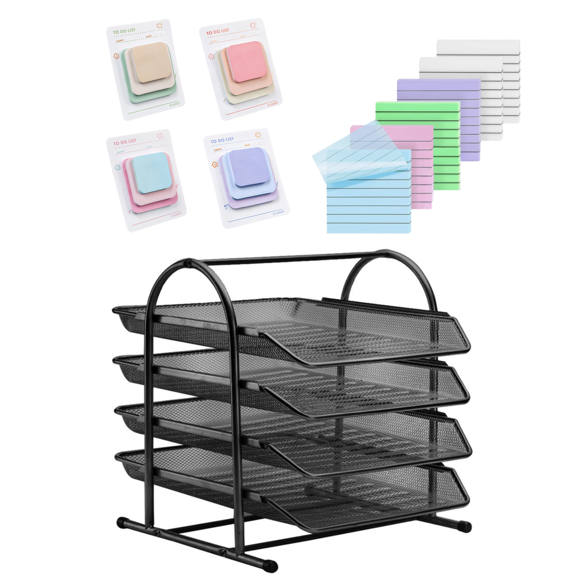 4 Tier Desk Organiser and Paper Tray with 660 Sticky Notes | Shop Today ...