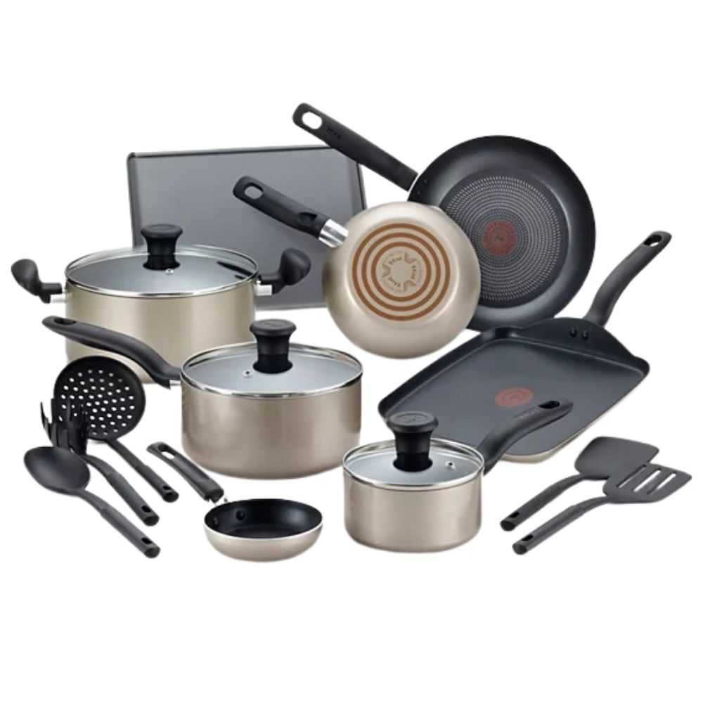 T-Fal - Culinaire Nonstick Aluminum Champagne Cookware Set - 16pce ...