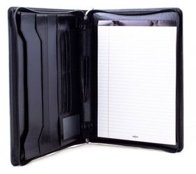 A4 Vitello Leather Zip-around Folder & 30 Page Lined Exam pad - Black ...