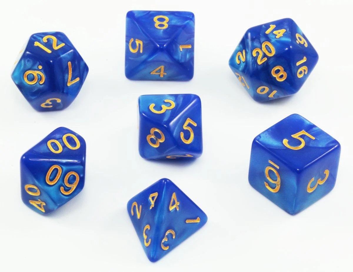 7 Blue Polyhedral DND Role Playing Dice with Blue Suede Bag | Shop ...