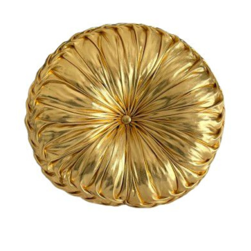 Gold Faux Leather Bohemian Round Button Closure Throw Pillow | Shop ...