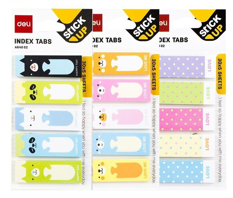 Cute Index Tabs Sticky Notes - 3-Pack Bear, Cat and Polka Dot Design ...