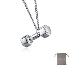 Apex Silver dumbbell Gym Workout Necklace for Men With Grey Apex pouch ...