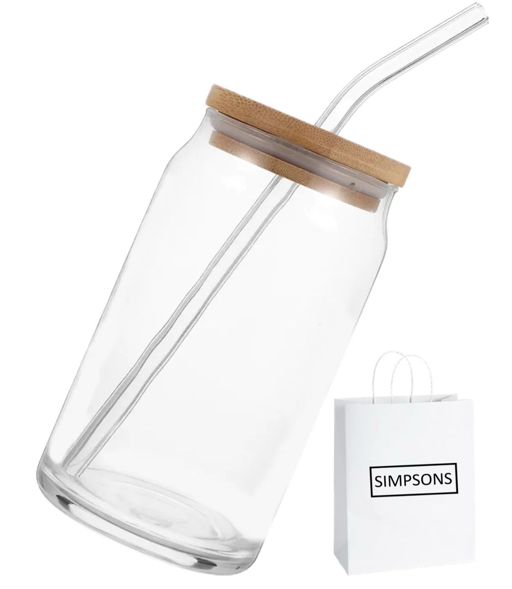 Elegant Ultra Durable Clear Glass Cup with Glass Straw & Simpsons Bag ...