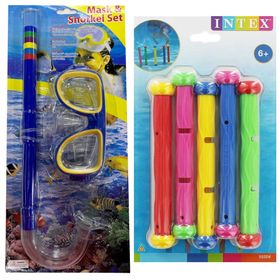 Kids Summer Pool Swimming Mask % Snorkel With Colourful Diving Sticks ...