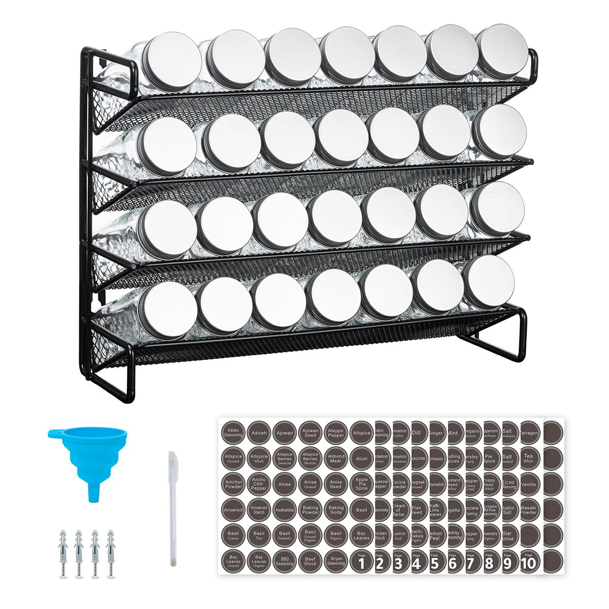 Kitchen 4 Tier Spice Rack Set - 28 Spice Bottles w/ Stickers | Shop ...