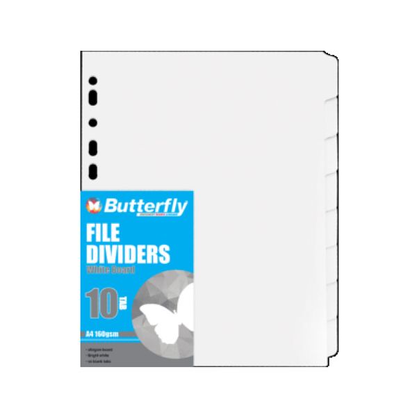 Butterfly Board File Dividers - A4 160gsm White - 10 Tab x 100 | Shop ...