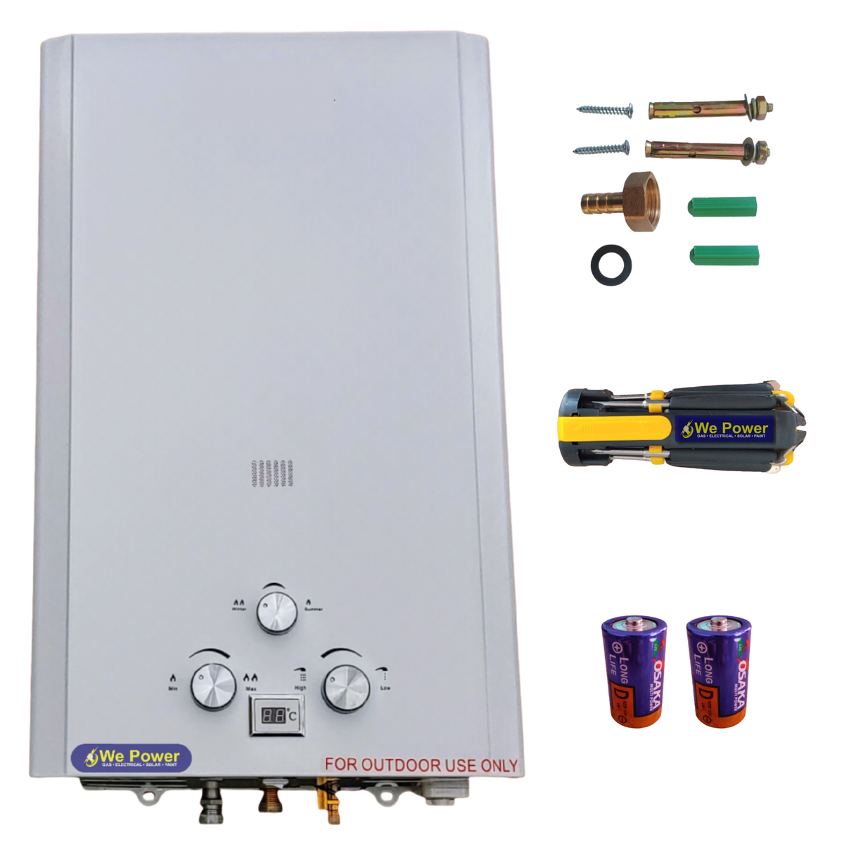Gas Geyser 12L Gas Water Heater With Two Batteries & Screwdriver Set ...